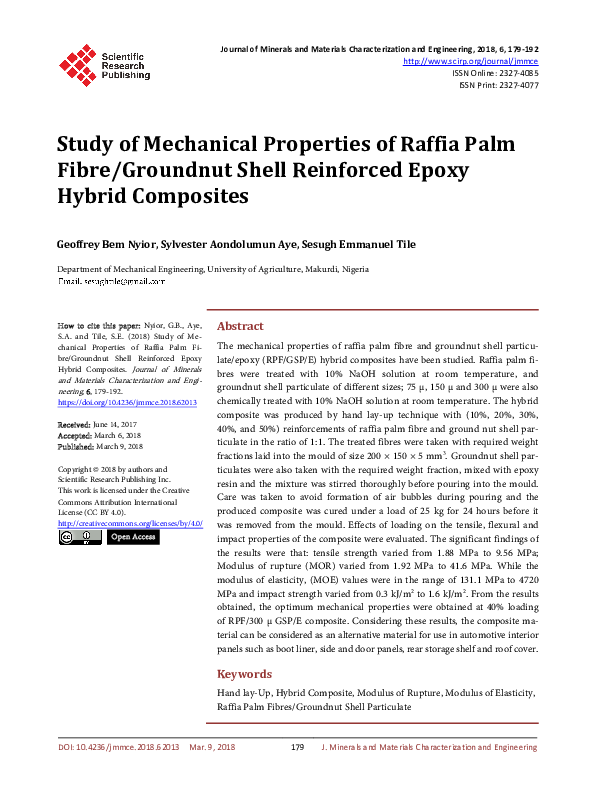 (PDF) Study of Mechanical Properties of Raffia Palm Fibre/Groundnut Shell Reinforced Epoxy ...