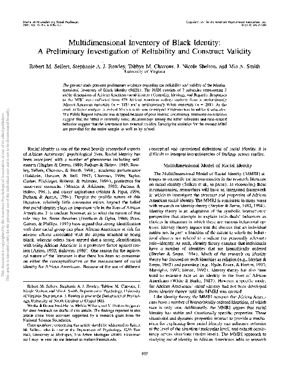 (PDF) The Multidimensional Inventory of Black Identity: A Validation ...