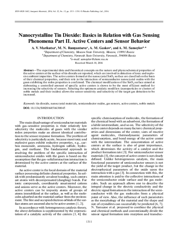 (PDF) Nanocrystalline tin dioxide: Basics in relation with gas sensing ...