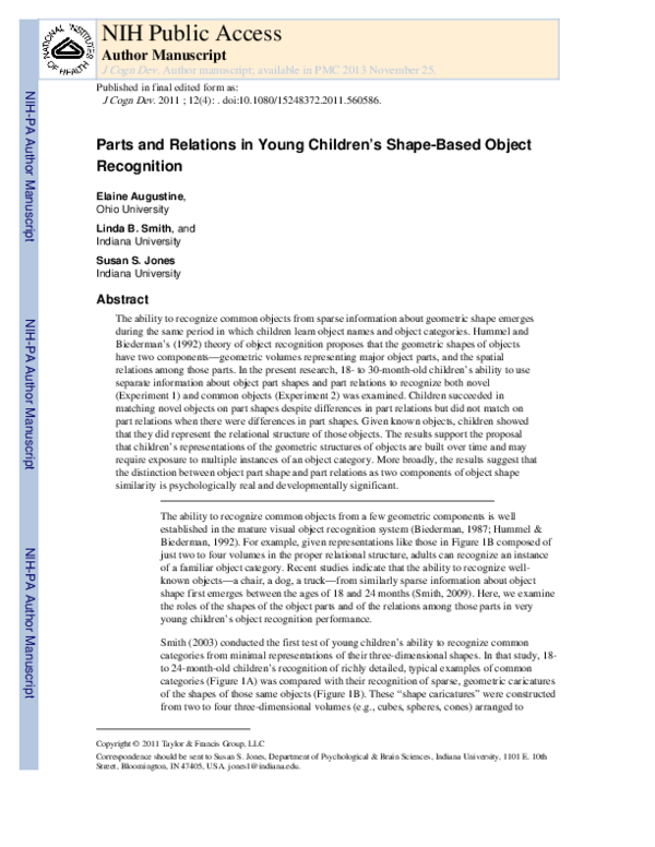 (PDF) Parts and Relations in Young Children's Shape-Based Object ...