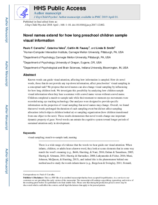 (PDF) Novel names extend for how long preschool children sample visual ...