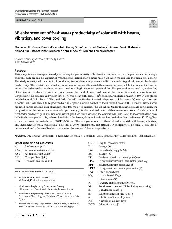 (PDF) 3E enhancement of freshwater productivity of solar still with ...
