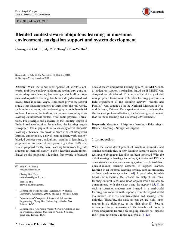 (PDF) Blended context-aware ubiquitous learning in museums: environment, navigation support and ...
