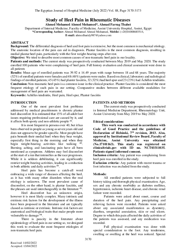 (PDF) Study of Heel Pain in Rheumatic Diseases