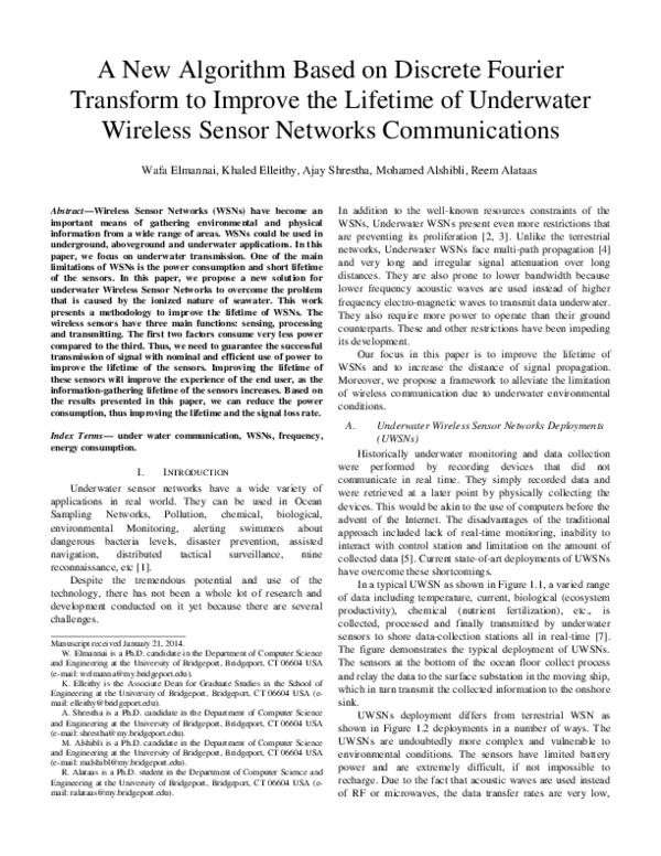 (PDF) A new algorithm based on discrete fourier transform to improve the lifetime of underwater ...