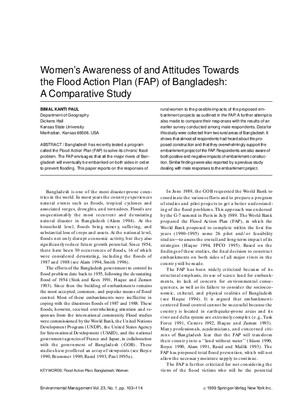 (PDF) Women's Awareness of and Attitudes Towards the Flood Action Plan ...