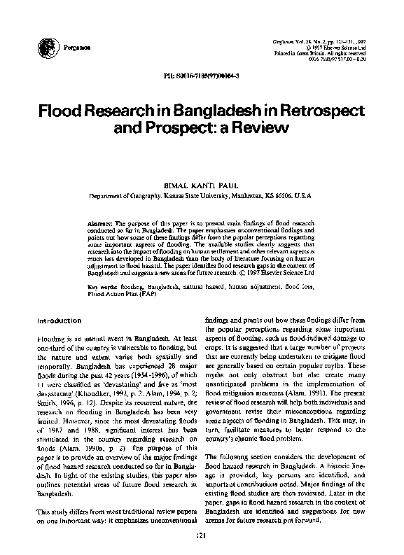 (PDF) Flood research in Bangladesh in retrospect and prospect: A review