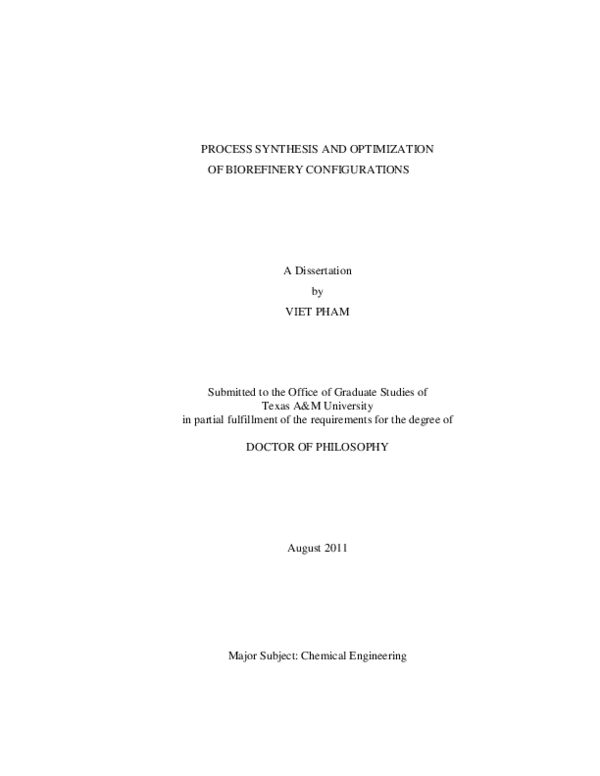 (PDF) Process synthesis and optimization of biorefinery configurations