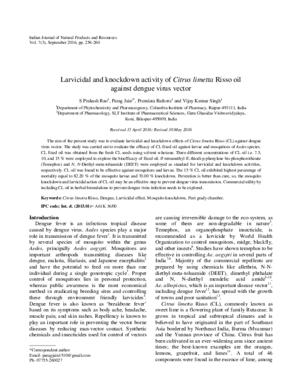 (PDF) Larvicidal and knockdown activity of Citrus limetta Risso oil ...