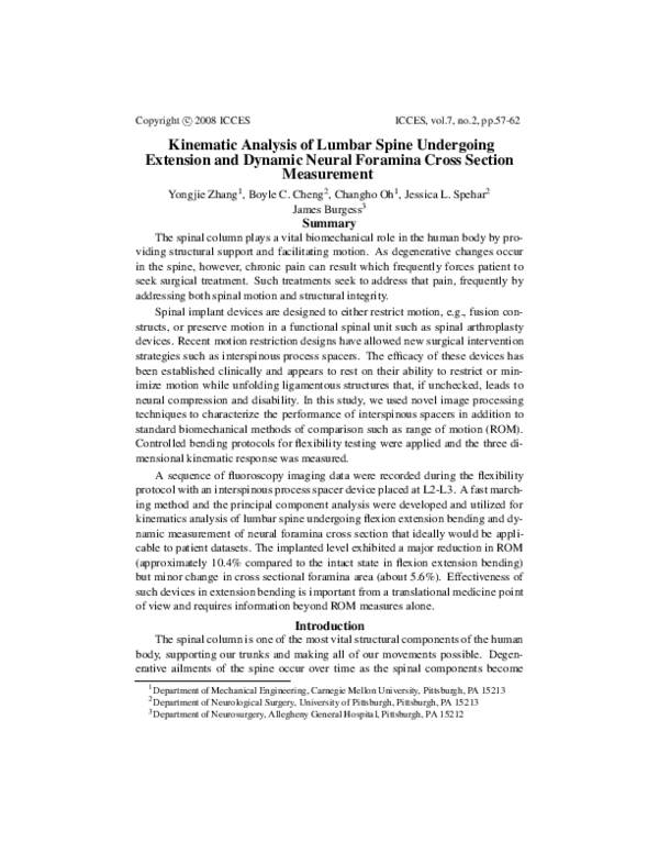 (PDF) Kinematic Analysis of Lumbar Spine Undergoing Extension and Dynamic Neural Foramina Cross ...