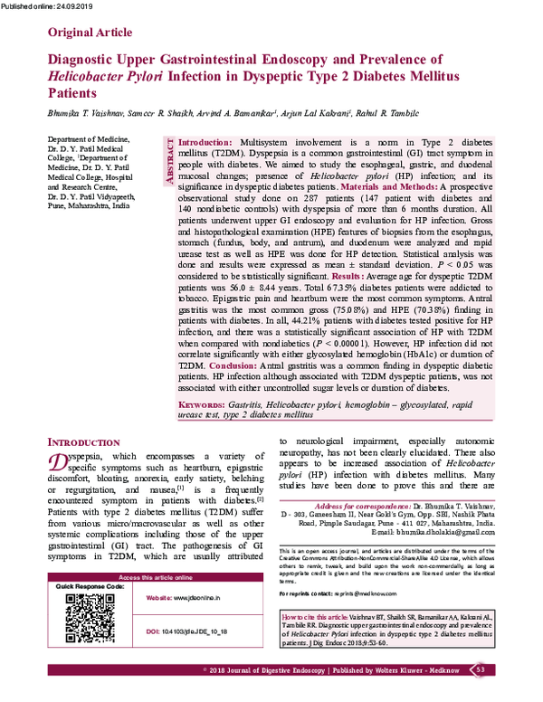 (PDF) Diagnostic Upper Gastrointestinal Endoscopy and Prevalence of ...