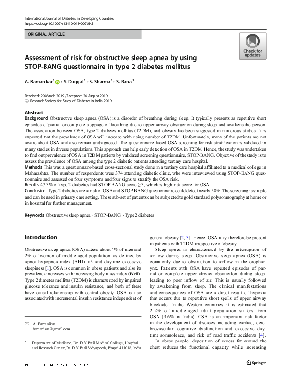 (PDF) Assessment of risk for obstructive sleep apnea by using STOP-BANG ...