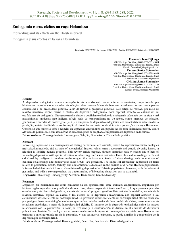 (PDF) Endogamia e seus efeitos na raça Holandesa