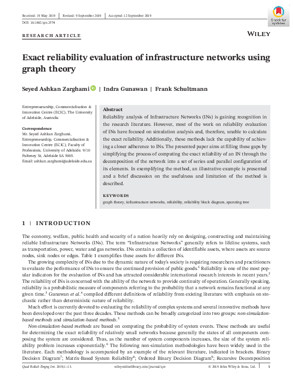 (PDF) Exact reliability evaluation of infrastructure networks using ...