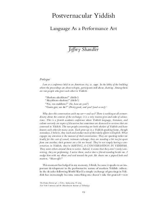 (PDF) Postvernacular Yiddish: Language As a Performance Art