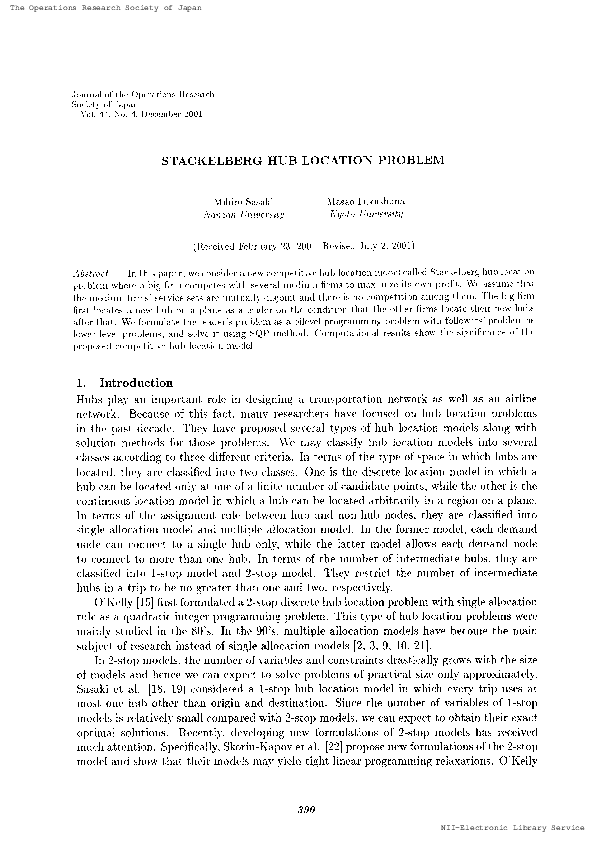 (PDF) Stackelberg Hub Location Problem