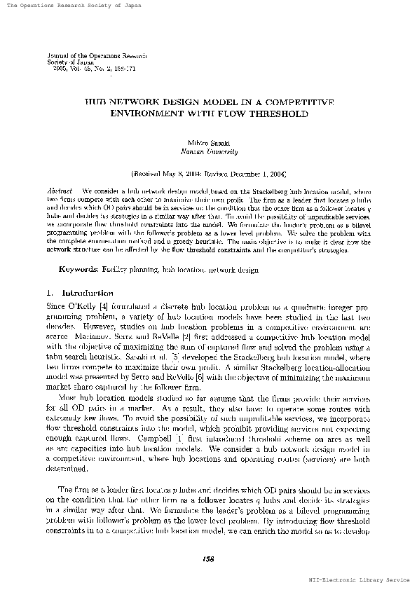 (PDF) Hub Network Design Model in a Competitive Environment with Flow ...