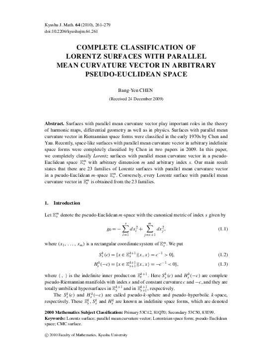 (PDF) Complete Classification of Lorentz Surfaces with Parallel Mean ...