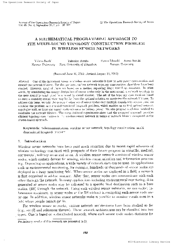 Pdf A Mathematical Programming Approach To The Multi Round Topology Construction Problem In