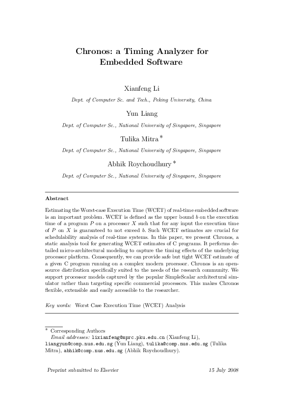 (PDF) Chronos: A timing analyzer for embedded software