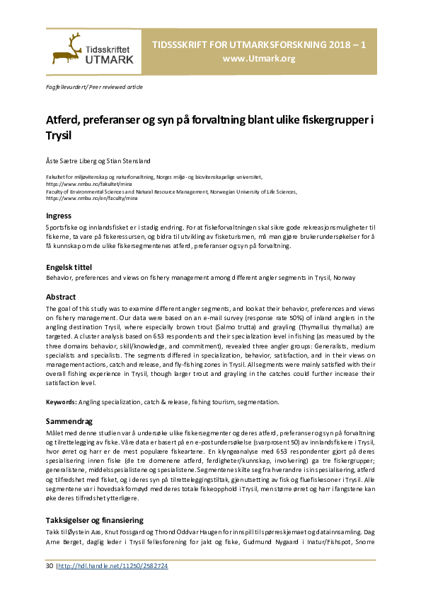 (PDF) Atferd, preferanser og syn på forvaltning blant ulike fiskergrupper i Trysil