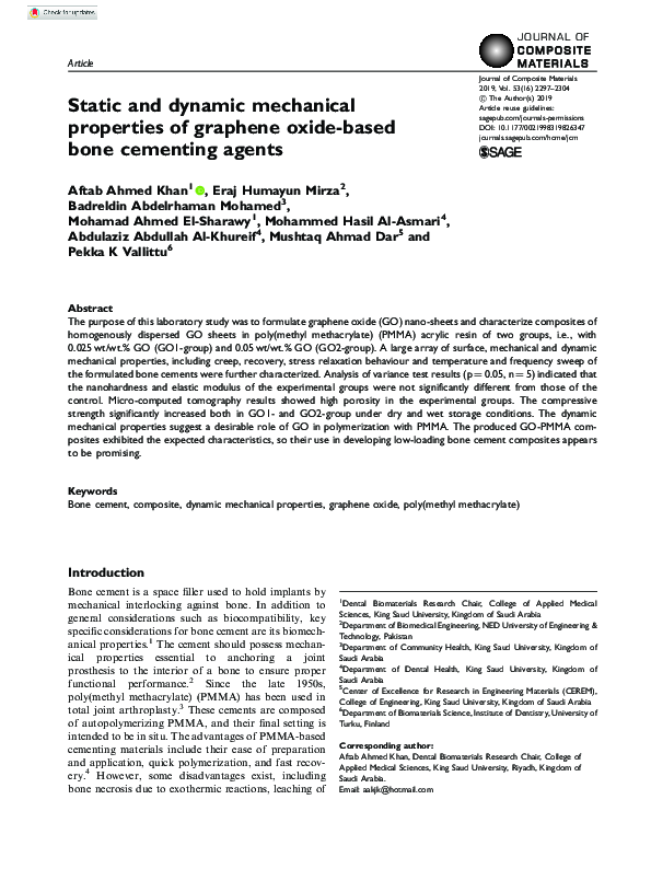 (PDF) Mechanical Properties of GO-PMMA Bone Cement