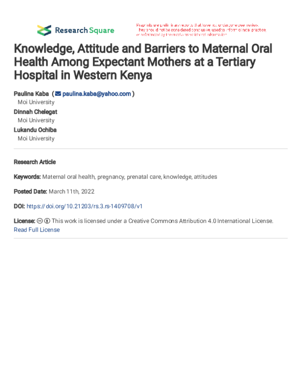 (PDF) Knowledge, Attitude and Barriers to Maternal Oral Health Among Expectant Mothers at a ...