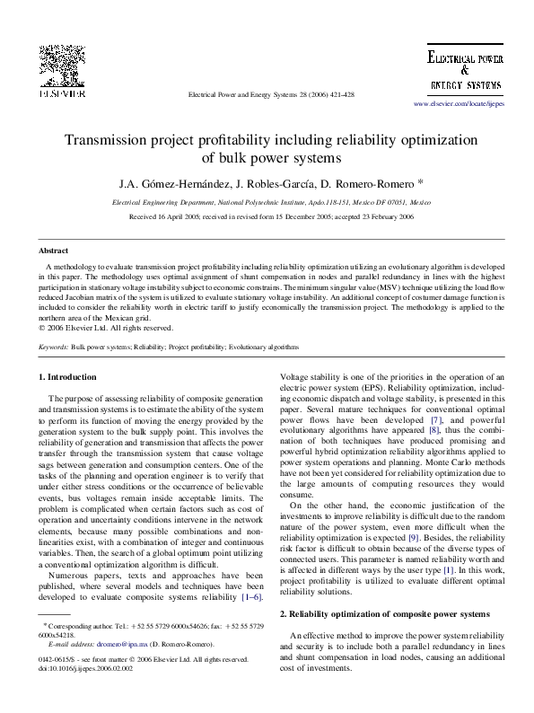 (PDF) Transmission project profitability including reliability optimization of bulk power ...