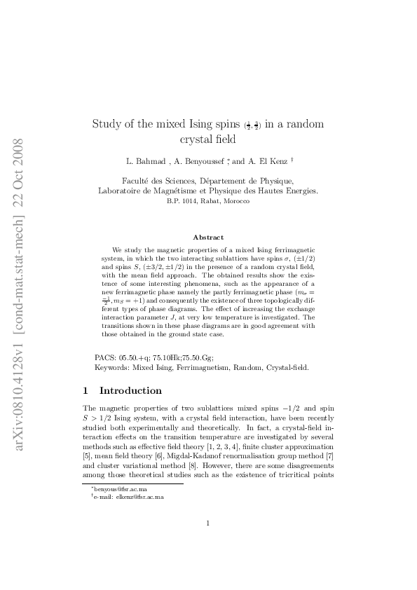 (PDF) Mean field study of the mixed Ising model in a random crystal field