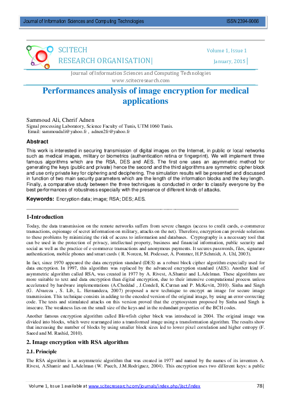 Pdf Performances Analysis Of Image Encryption For Medical Applications