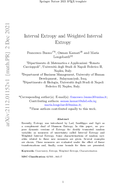 (PDF) Interval extropy and weighted interval extropy