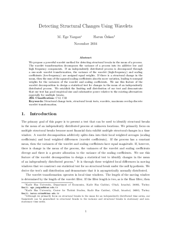 (PDF) Detecting structural changes using wavelets