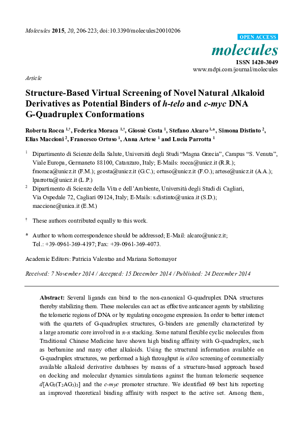 (PDF) Structure-Based Virtual Screening of Novel Natural Alkaloid Derivatives as Potential ...