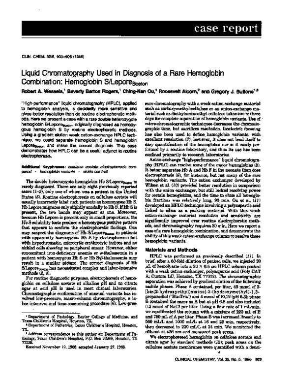 (PDF) Liquid Chromatography Usedin Diagnosis ofa RareHemoglobin ...