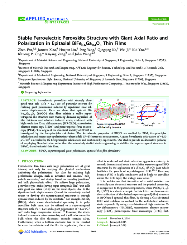 (PDF) Stable Ferroelectric Perovskite Structure with Giant Axial Ratio and Polarization in ...
