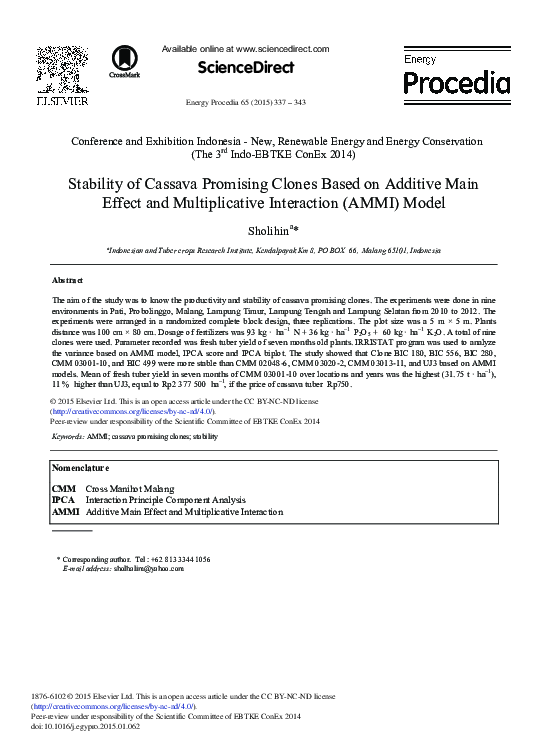 (PDF) Stability of Cassava Promising Clones Based on Additive Main ...