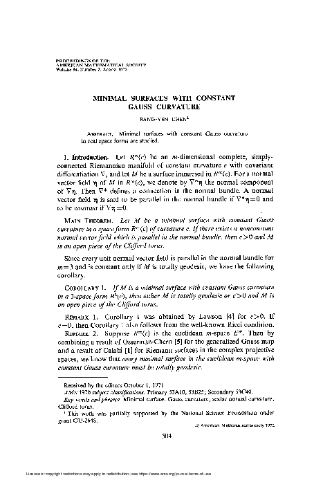 Pdf Minimal Surfaces With Constant Gauss Curvature