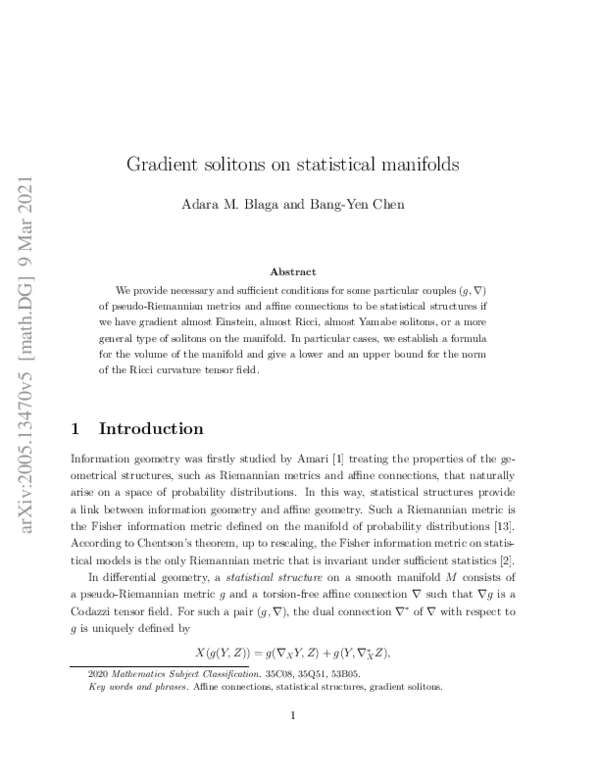 Pdf Gradient Solitons On Statistical Manifolds