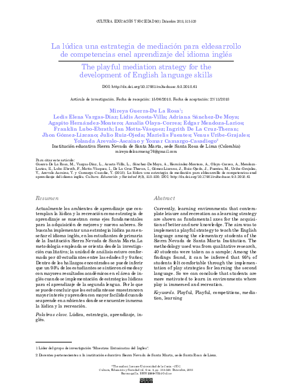 (PDF) La lúdica una estrategia de mediación para el desarrollo de competencias en el aprendizaje ...