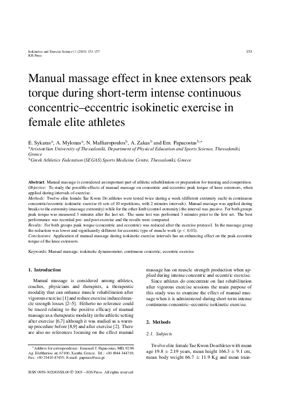 (PDF) Manual massage effect in knee extensors peak torque during short ...
