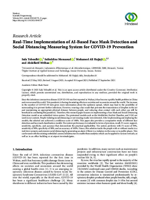 Pdf Real Time Implementation Of Ai Based Face Mask Detection And Social Distancing Measuring