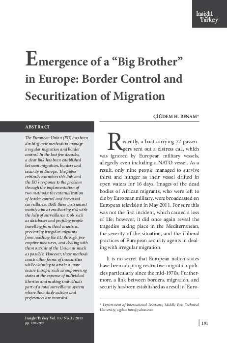 (PDF) Emergence of a "Big Brother" in Europe: Border Control and ...