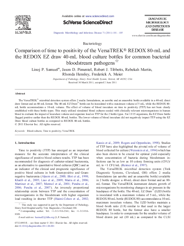 (PDF) Comparison of time to positivity of the VersaTREK® REDOX 80-mL ...