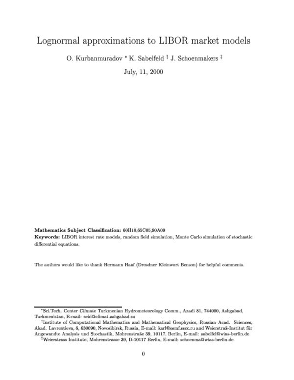 (PDF) Lognormal approximations to Libor market models