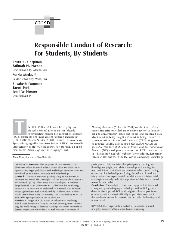 (PDF) Responsible Conduct of Research: For Students, By Students