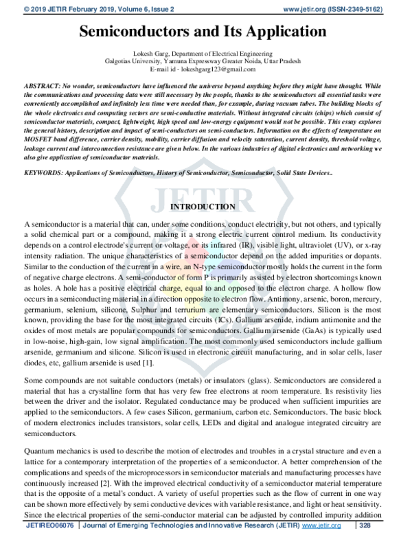 (PDF) Semiconductors and Its Application