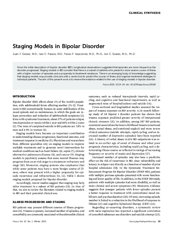 (PDF) Testing a Clinical Staging Model for Bipolar Disorder using ...