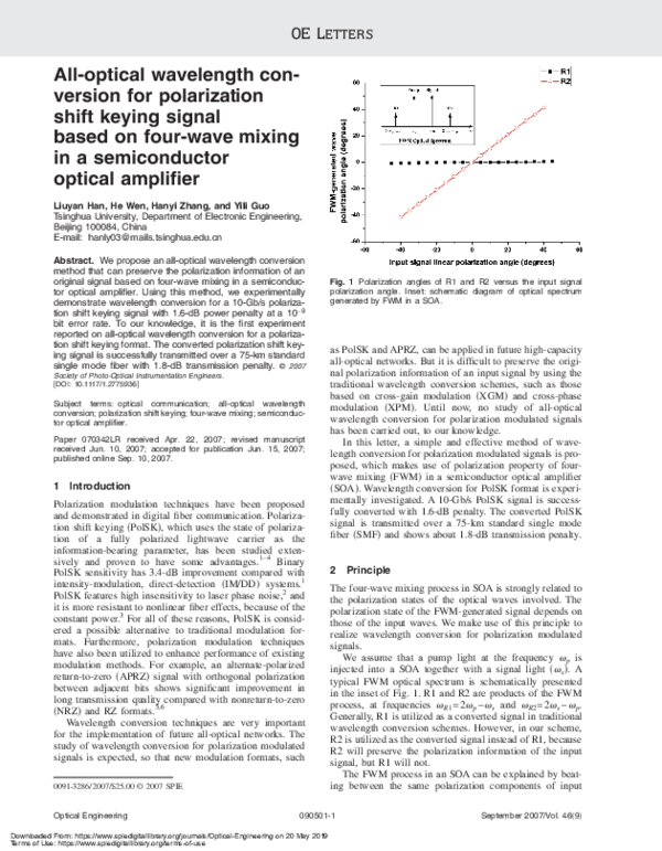 (PDF) All-optical wavelength conversion for polarization shift keying signal based on four-wave ...