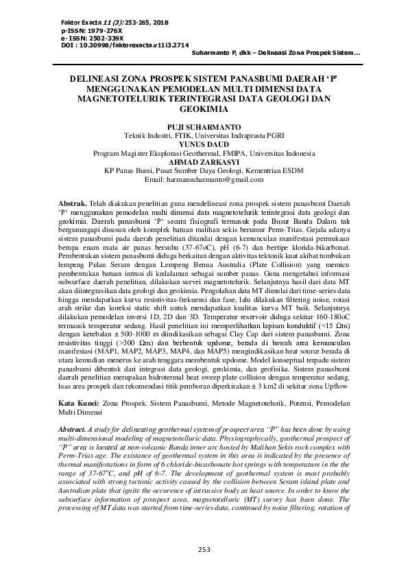 (PDF) Delineasi Zona Prospek Sistem Panasbumi Daerah ‘P’ Menggunakan Pemodelan Multi Dimensi ...