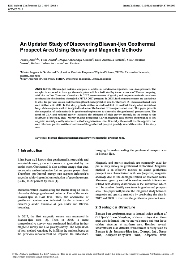 Pdf Geothermal Prospects Of Blawan Ijen Using Gravity And Magnetic